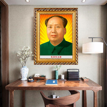 毛主像挂像墙画主席客厅中堂挂画壁画斯大林孙中山马克思伟人画像 实木珠光10号 宽度62*76高度 有框 有机透明板