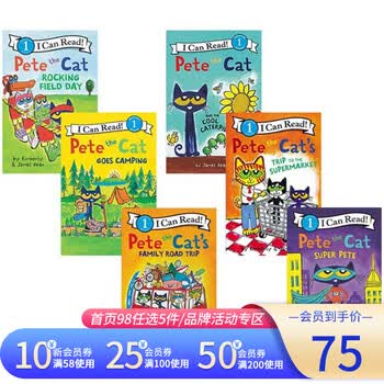 皮特猫 一阶段6册 英文原版 I Can Read Pete the Cat L1 儿童分级读物启蒙学习 吴敏兰书单情商性格培养 . 绿山墙图书专营店