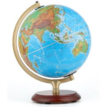 【自选】博目地球仪 办公用品 教学研究摆件  创意礼品 32cm中英文地形/政区中 LED光源