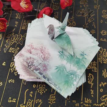 【400张】好看的折纸彩纸正方形古风材料中国风新古典印花儿童制作千纸鹤爱心手工飞机专用纸diy复古折叠纸 绿竹樱林折纸约400张