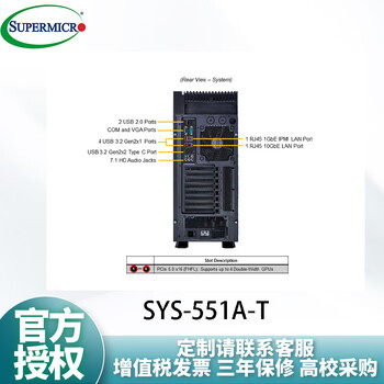 超微 Supermicro SYS-551A-T 塔式服务器，56核心，4张4090 551A-T 1*W9-3495X+4*4090 ...