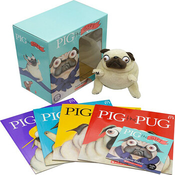学乐 一只叫猪的哈巴狗 礼盒套装4册＋CD＋玩偶 进口故事书 Pig the Pug 1-4 （3-6岁） 