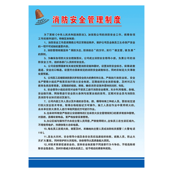单位消防安全挂图宣传画公司消防安全管理制度宣传栏墙贴画VCH52 VCH52 公司消防安全管理制度 50x70cm  PP覆膜贴纸