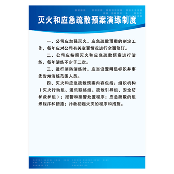 安全生产管理制度牌宣传画挂图车间消防安全生产十不准宣传栏展板墙贴画NIH28 NIH28-31 灭火和应急疏散预案演练制度 PP防水覆膜贴纸70*50厘米