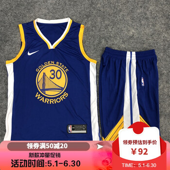 潮穿搭篮球服套装透气背心库里30号球衣真两件T恤情侣球服定制diy 蓝色库里30上衣+短裤 S(身高135-145cm）