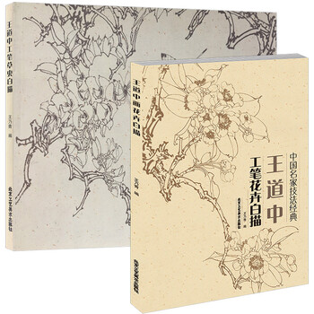 2册王道中画集 王道中工笔花卉白描 王道中工笔草虫白描 王道中画册 画家王道中 牡丹 昙花 国画教程