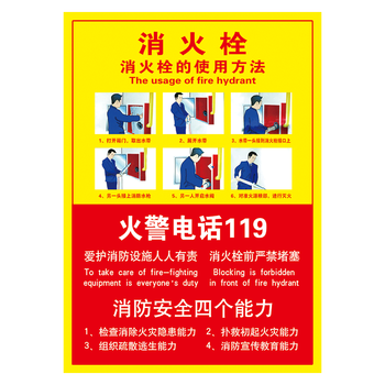 消防器材使用知识挂图海报消火栓消防栓灭火器的使用方法消防箱示意图墙贴画VEH VEH26 消火栓使用 80*60厘米 覆膜防水PP贴纸