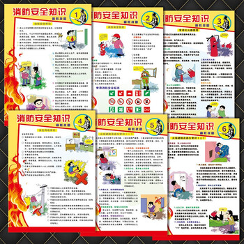 消防知识海报挂图安全常识二十条20条漫画宣教挂图宣传栏墙贴画VHT VHT08 消防安全知识宣教挂图 60*40厘米X6张  覆膜防水贴纸