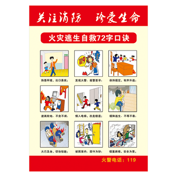 定制消防安全宣传画挂图海报火灾逃生自救72字口诀消防墙贴画防水贴纸VCH VCH15 火灾逃生自救72字口诀 60x80cm  PP覆膜贴纸