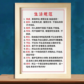 每日反思 励志字画学生书房挂画励志进步礼物摆件书法座右铭实木相框挂墙画框UTK UTK28教育孩子生活规范 A4(可摆可挂)