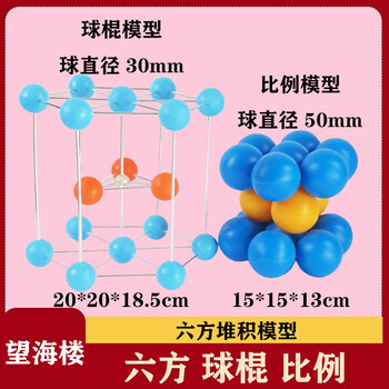 HJJT-20晶体结构模型20件套氟化钙硫化锌金红石氯化钠碳60金刚石二氧化硅氯化铯石墨简单立方体心 【2件套】六方堆积【球棍式+球球式】
