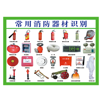 消防器材使用知识挂图海报消火栓消防栓灭火器的使用方法消防箱示意图墙贴画VEH VEH30 消防器材的识别图片 60*40厘米 覆膜防水PP贴纸