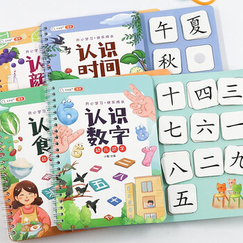 斗半匠宝宝安静书识字启蒙游戏书幼儿识字学前早教魔术贴识字卡片幼儿认字神器全套手撕拉粘贴婴儿撕撕书益智玩具 【4本 套装】认识时间+食物+数字+颜色