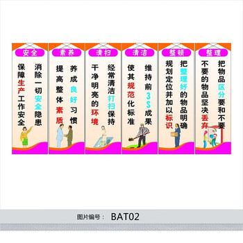 6S宣传画6S标语6S管理6S现场管理6s宣传标语贴纸BAT BAT02 6S管理标语 120*40厘米X6张