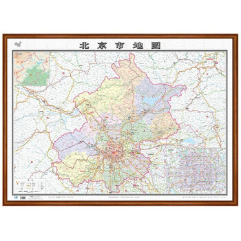 【定制边框】2022年 北京地图 木框装裱 1.1米*0.8米 胡桃色边框