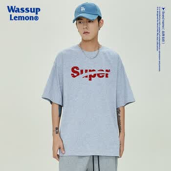WASSUP LEMON2023夏季潮流短袖男女国潮同款宽松百搭休闲简约印花情侣T恤 麻灰 M【图片 价格 品牌 报价】-京东