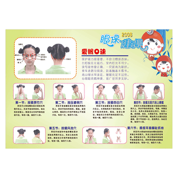 教室布置宣传画海报4节新版6节眼保健操示意图挂图贴纸贴画SCH SCH53 眼保健操爱眼口诀 70*50厘米 PP覆膜贴纸