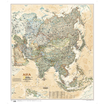 亚洲地图（美国国家地理版NG仿古版）(仿古版)(外中对照 政区地形)(折叠袋装)