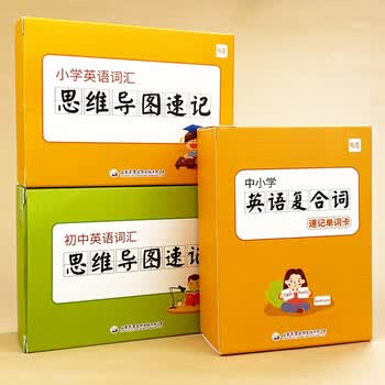 初中高中英语大纲词汇思维导图英语词根词缀快速记忆单词卡片闪卡手卡 小学+初中思维导图+中小学复合词套装