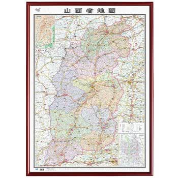 【定制边框】2022年 山西省地图 木框装裱 约1.1米*0.8米 红棕色边框
