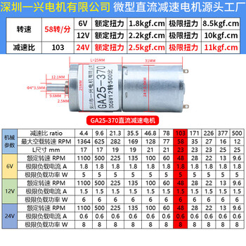 GA25-370微型有刷直流减速电机马达可调速大扭矩可正反转6V12V24V 58转/分 103减速比 单减速电机24V【图片 价格 品牌 报价】-京东