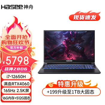 神舟（HASEE）战神Z7/Z8/Z9/ 13代英特尔酷睿i7/i9 RTX4050/4060/4070游戏笔记本电脑 Z8D6 i7/16G/512G/4060 支持独显直连 高刷新电竞屏 ...