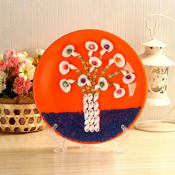 威艾斯儿童益智手工DIY天然贝壳海螺贴画材料包 创意手工粘贴圆盘画礼物 百花争艳
