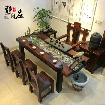 静闲庄 仿古老船木流水茶桌养鱼中式泡茶台客厅实木功夫喝茶桌椅组合茶几 1.6米+3靠背+雕龙主人椅【图片 价格 品牌 报价】-京东