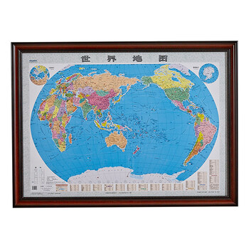 【定制】2020新工艺 世界地图约1.1*0.8米政区高清挂图 实木边框装裱 办公室墙面装饰画 地图