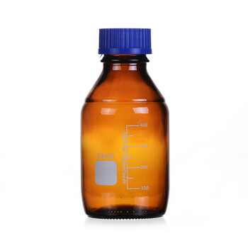 蓝盖丝口瓶 螺纹口带刻度玻璃密封瓶 蓝盖试剂瓶 棕色茶色 500mL