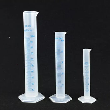 蓝线白线两面刻度塑料量筒 加厚PP材质 透明直型量杯 化学实验器材 教学仪器 50mL