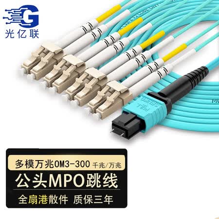 光亿联 MPO-MPO公头光纤跳线 多模万兆OM3-300 40G/100G光模块用数据集束光纤 8芯 MPO(公头)-LC OM3 1米 ...