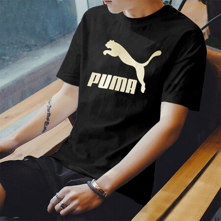 彪马（PUMA）t恤男士 夏季新款运动服 舒适透气简约时尚半截袖百搭休闲短袖 673666-01/黑色金标纯棉 M【175cm/130-150斤】【图片 价格 品牌 报价】-京东
