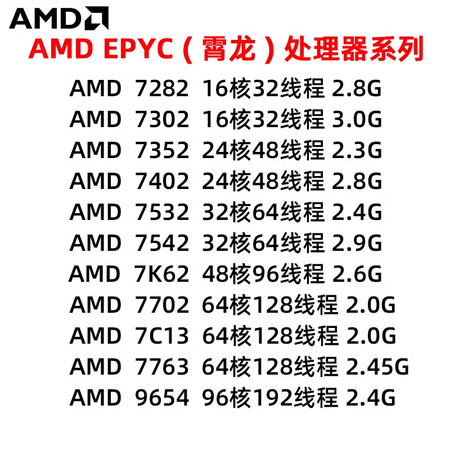 AMDEPYC霄龙9654/7763/7C13/7702/7K62/7542/7352/7302/7282CPU AMD 7K62 48核96 ...
