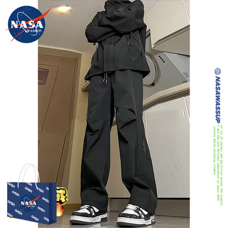 NASA WASSUP三防暴雨级防水冲锋裤男春秋冬季休闲户外登山美式机能工装裤子男 黑色 【升级秋冬加绒 】RK12 加绒 XL【建议115 ...