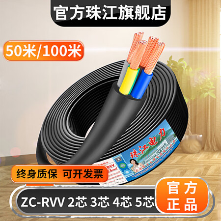 珠江电力珠江电缆电线ZC-RVV阻燃防水三相护套线国标2/3/4/5芯2.5/4/6平方 5芯*10平方 ZC-RVV黑色100米【图片 价格 品牌 报价】-京东