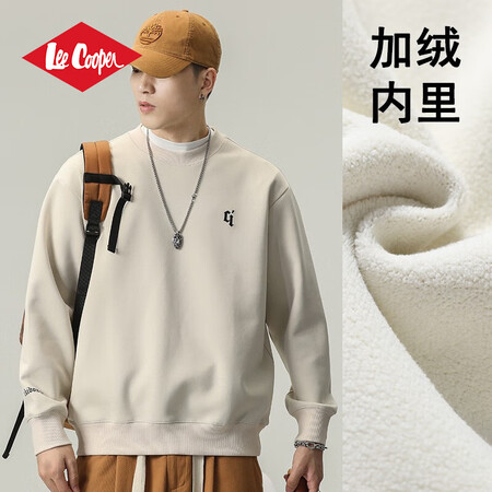Lee Cooper男士重磅卫衣男春秋款圆领潮牌男装2024新款男款外套上衣秋季无帽 杏色（加绒款） XL【图片 价格 品牌 报价】-京东