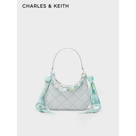 CHARLES&KEITH菱格丝巾饰腋下包手提包女包妈妈包生日情人节礼物CK2-20271057 S Light Grey浅灰色【图片 价格 ...