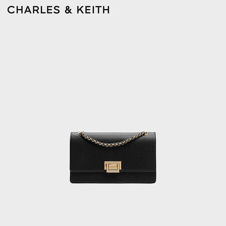 CHARLES&KEITH24冬新品金属扣链条斜挎单肩国王包小方包包女包女士CK2-20840579 Black黑色 中包【图片 价格 品牌 ...