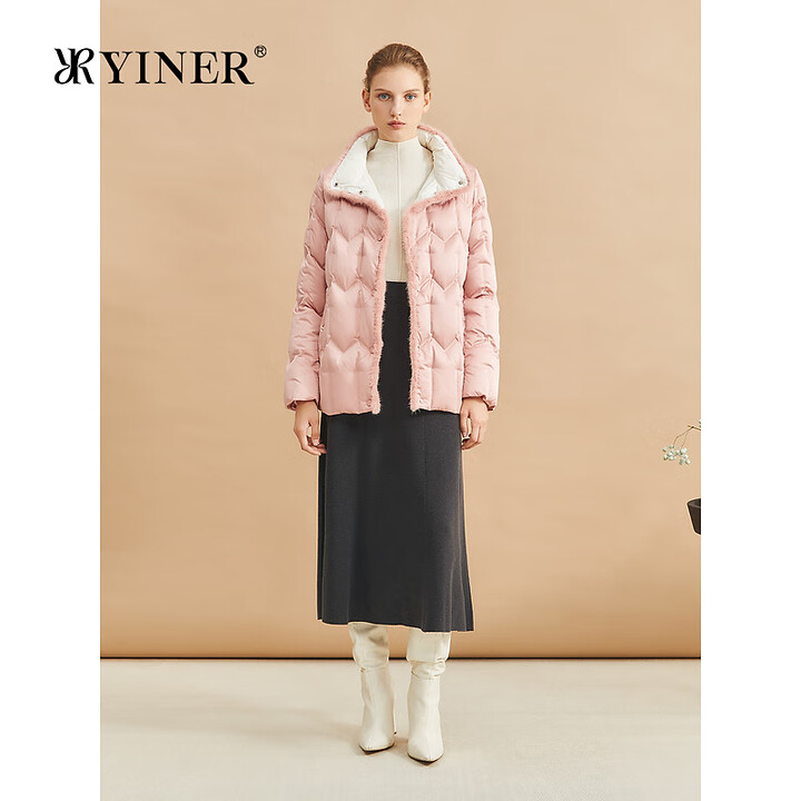 音儿（YINER）【白鹅绒】YINER音儿冬季蓬松感水貂毛边小立领羽绒服 淡粉 M【图片 价格 品牌 报价】-京东