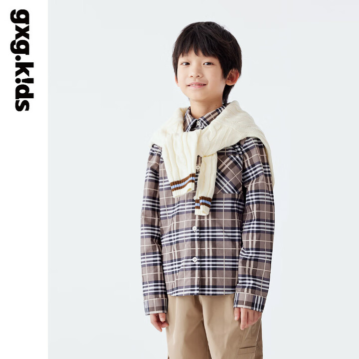 gxg.kidsGXG童装24秋季儿童衬衫中大童格纹学院风百搭长袖衬衣短裙 棕色格纹长袖衬衫 110/120cm【图片 价格 品牌 报价】-京东