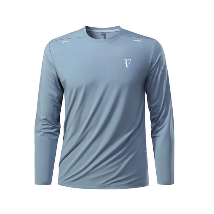 费德勒速干网球服男长袖运动跑步健身训练吸湿排汗透气速干T恤 雾蓝-费德勒 XL【图片 价格 品牌 报价】-京东