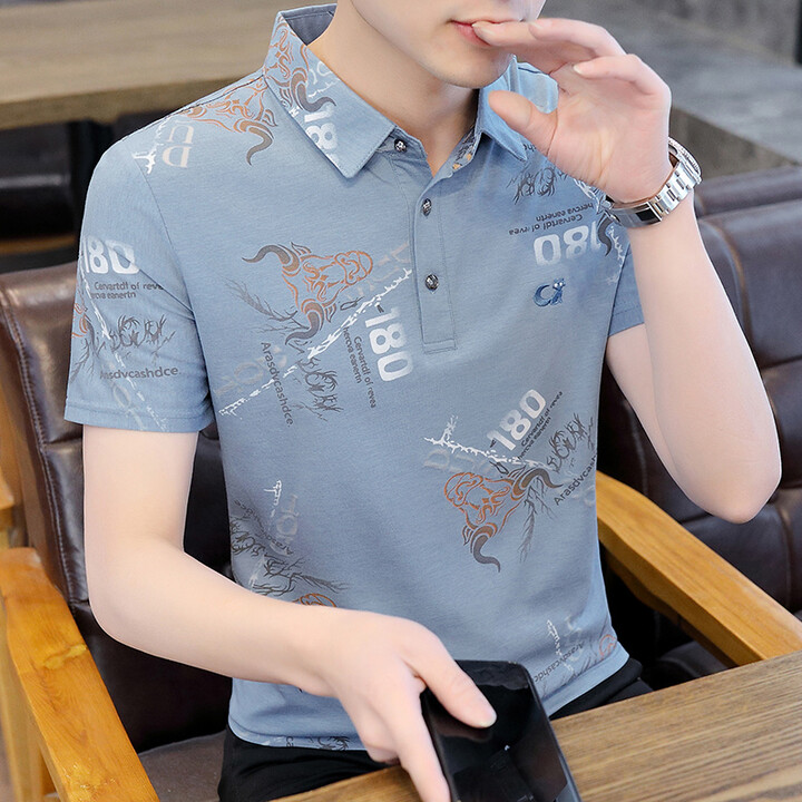 【费雷迪吉奥瓦尼M-3XL】Freddi Giouanni 短袖男士T恤男2022夏季翻领短袖T恤男短袖休闲修身T恤男潮流 蓝色 M 【行情 ...