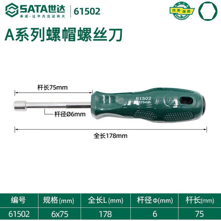世达（SATA）一字螺丝刀组合平口螺丝刀起子家用电脑改锥螺丝批组套62202 【螺帽】6x75mm/61502【图片 价格 品牌 报价】-京东