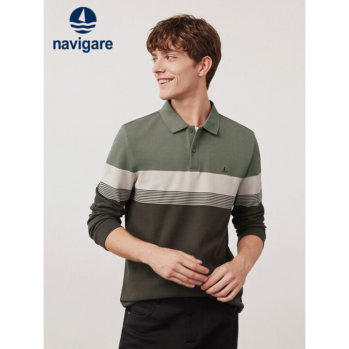 【Navigare1335024504】Navigare意大利小帆船男士全棉翻领长袖POLO衫1335024504 棕/绿 M/48 【行情 ...