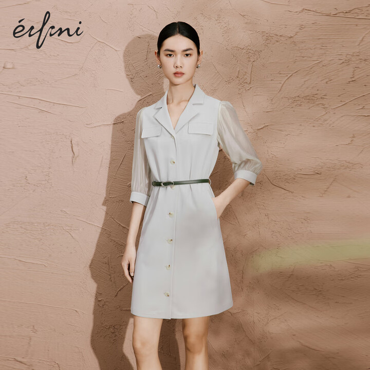 伊芙丽（eifini）【商场同款】连衣裙2023夏通勤职场气质拼接裙子1E4191321 浅绿 150/76A/XS【图片 价格 品牌 报价】-京东