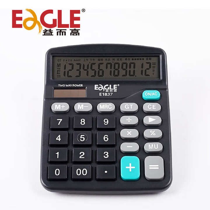 益而高（EaGLE）商超办公财务计算器12位电脑按键双电源计算机/器 E1837 12位双电源计算器 1个【图片 价格 品牌 报价】-京东