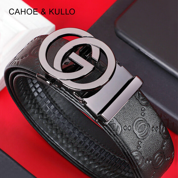 CAHOE KULLO【真牛皮】皮带男自动扣腰带男士裤带轻奢侈高档商务休闲品牌 枪色91CK12-生日礼物送爸爸男友 120cm【图片 价格 ...