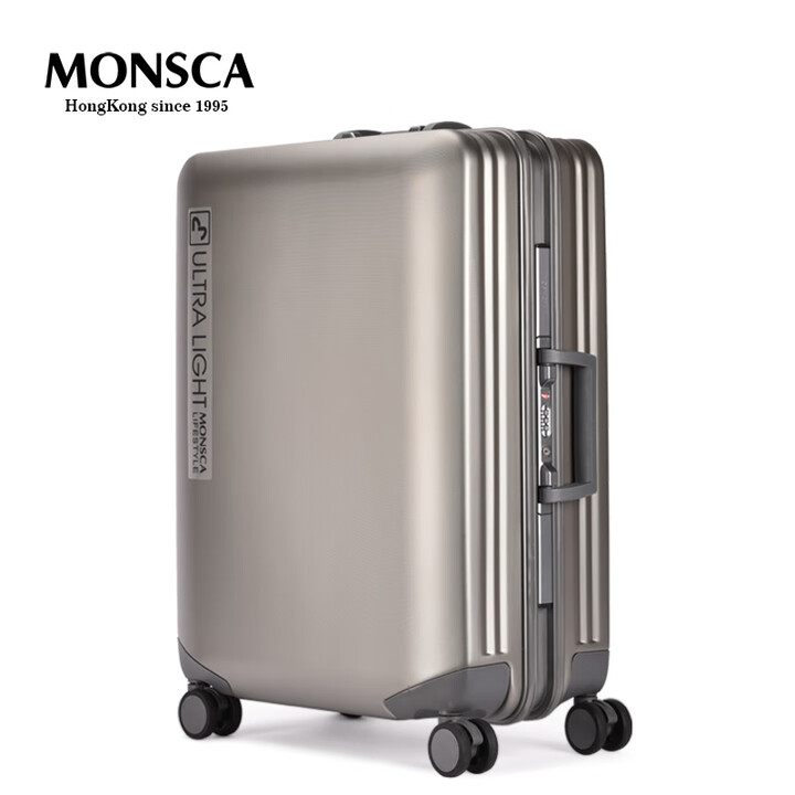 MONSCA摩斯卡行李箱铝框男女20寸登机箱万向轮24寸大容量拉杆箱 钛金色（抗压） 经典与创新的结合 24英寸 【需托运 黄金尺寸】】【图片 ...