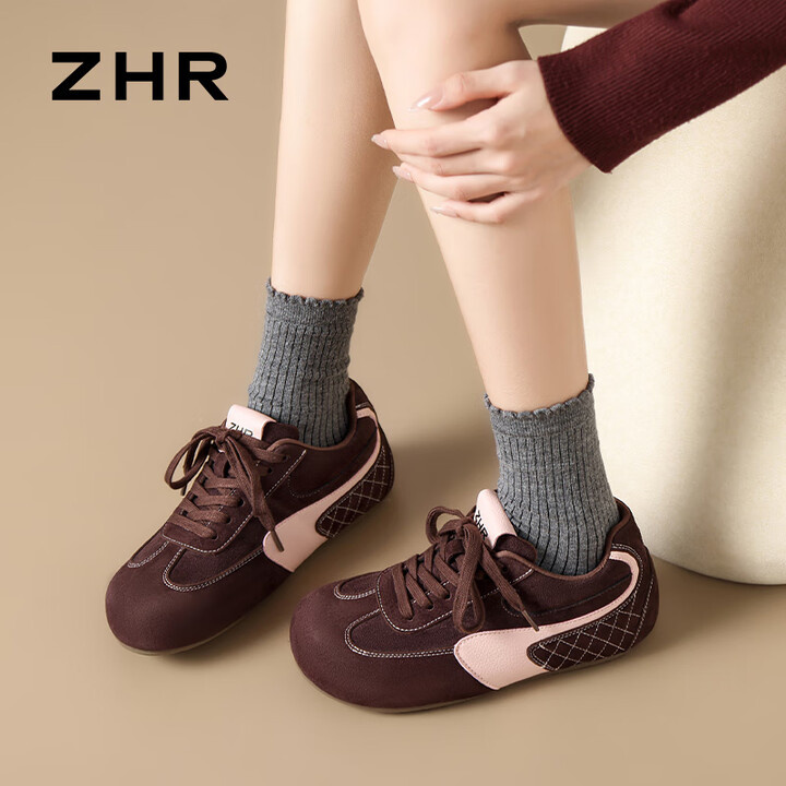 【ZHR休闲鞋】ZHR则则德训鞋女轻便丑萌百搭女鞋撞色柔软平底休闲鞋子女 QT26 咖色 38 【行情 报价 价格 评测】-京东